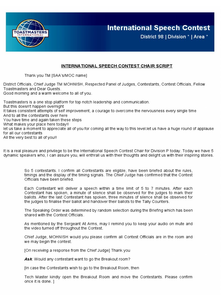 Area - Division - District Level ISC Contest Chair Script | PDF