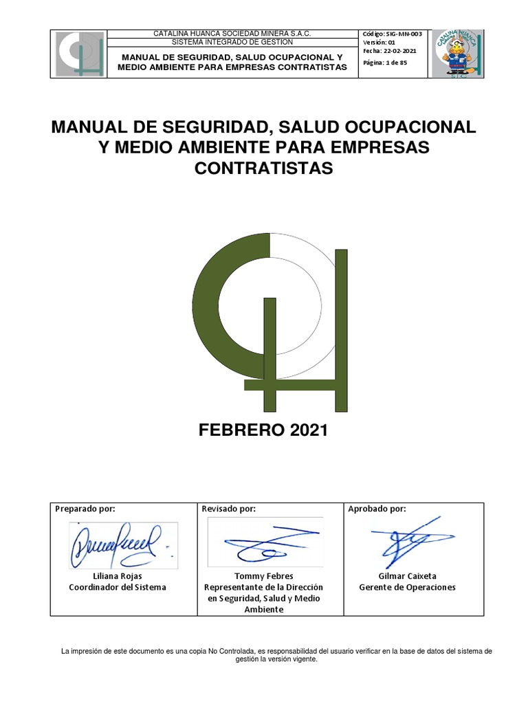 Sig-Mn-003 Manual Ssoma para Empresas Contratistas | Descargar gratis PDF | Seguridad y salud ...