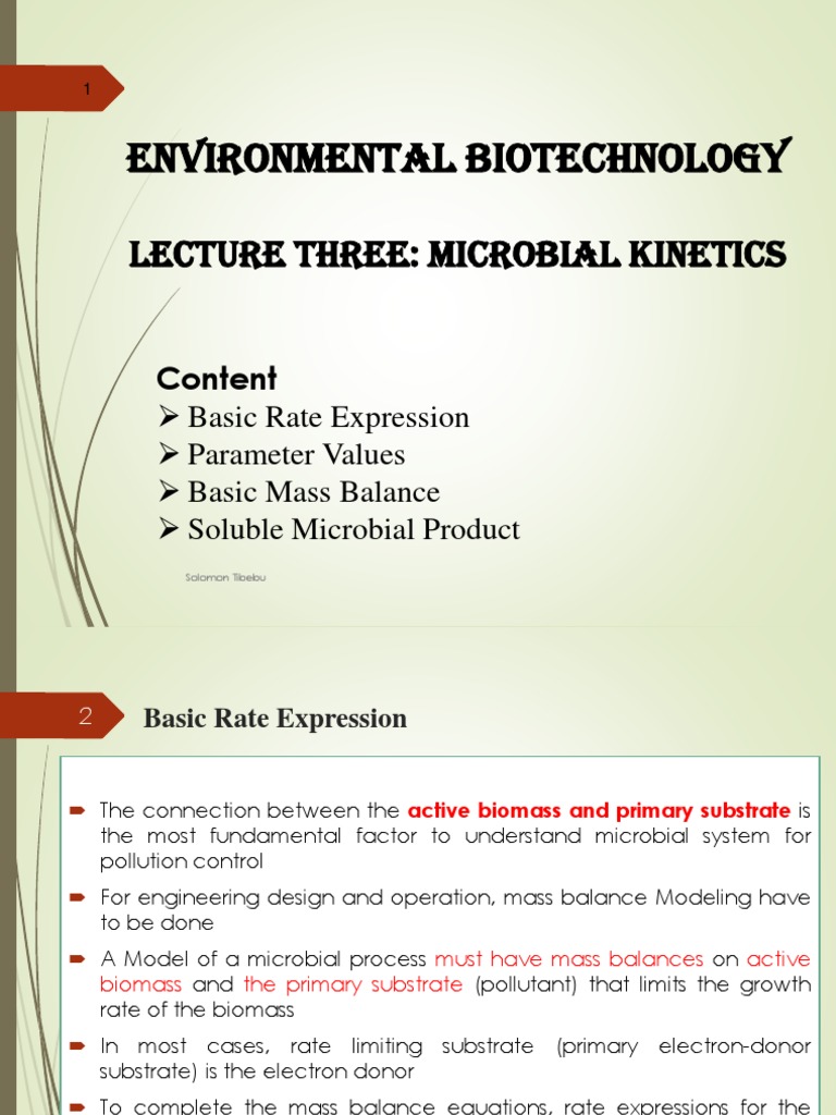 Environmental Biotechnology: Lecture Three: Microbial Kinetics | PDF ...