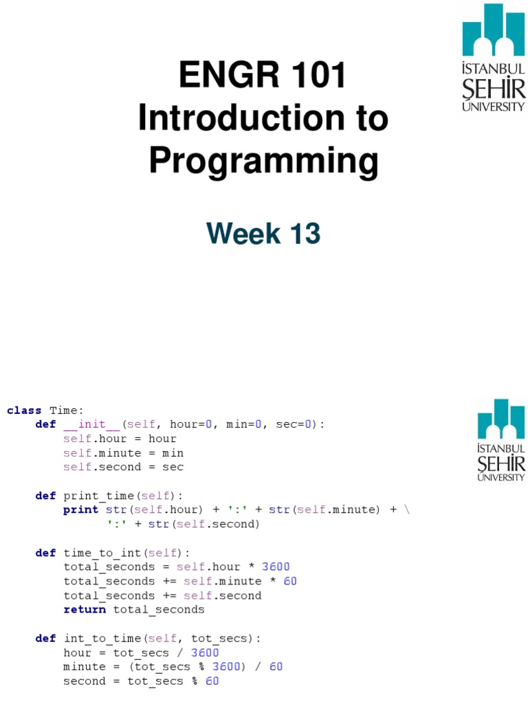 Engr 101 Introduction To Programming Week 13 Pdf Method Computer Programming Class 
