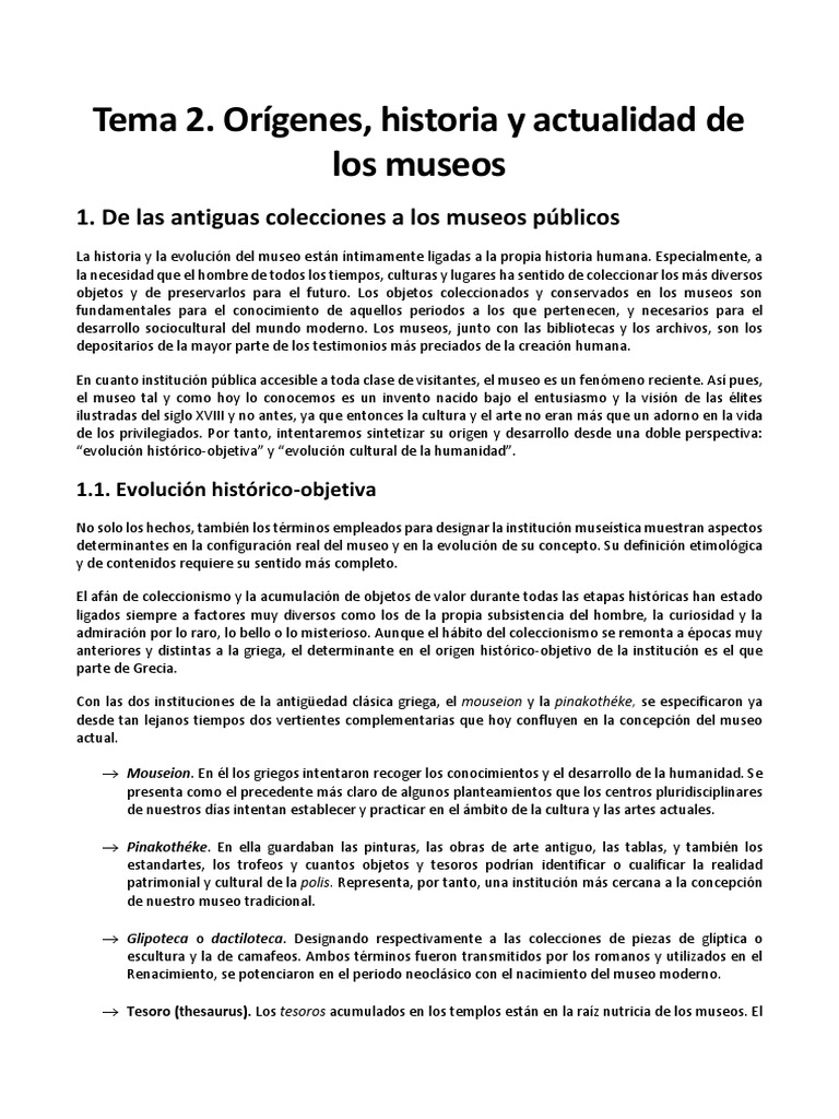 Tema 2. Orígenes, Historia y Actualidad de Los Museos | PDF | Museo ...