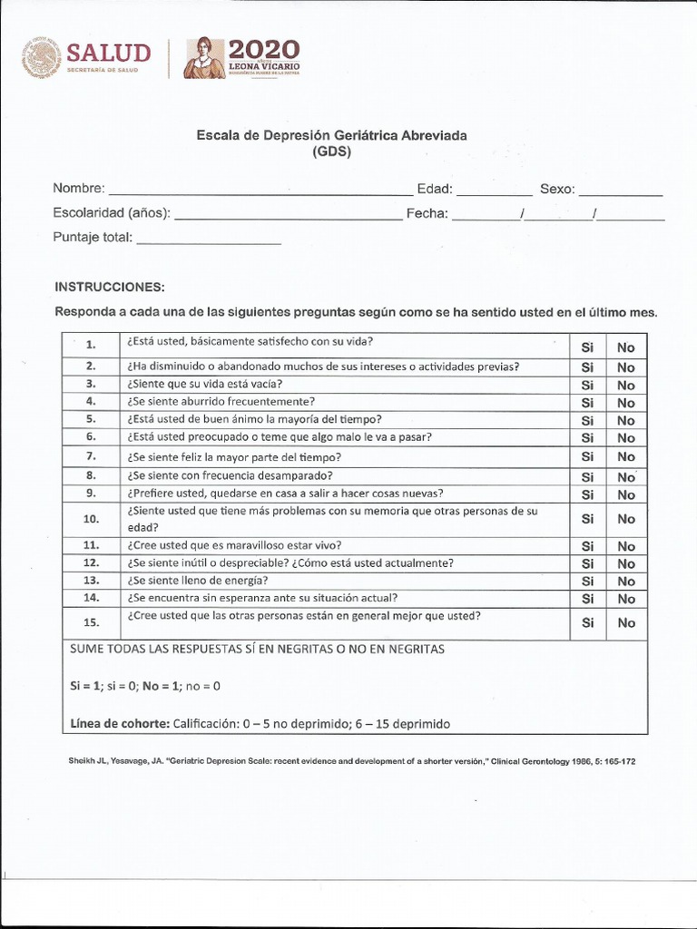 Escala de Depresion Geriatrica Abreviada | PDF