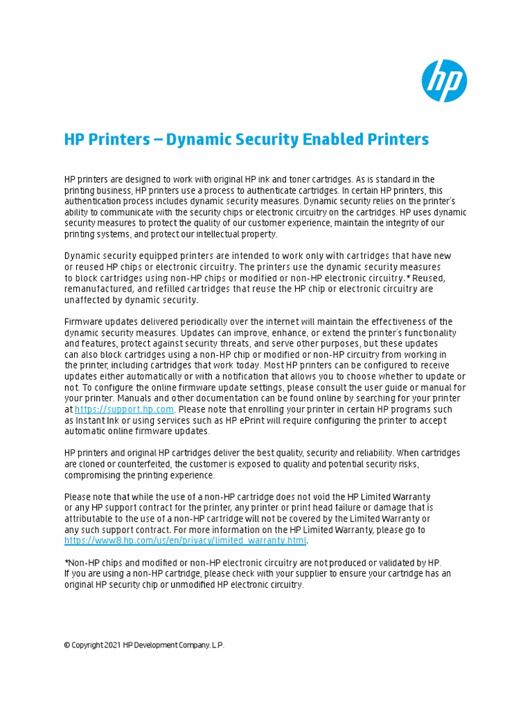 HP Printers - Dynamic Security Enabled Printers | PDF | Printer (Computing) | Hewlett Packard