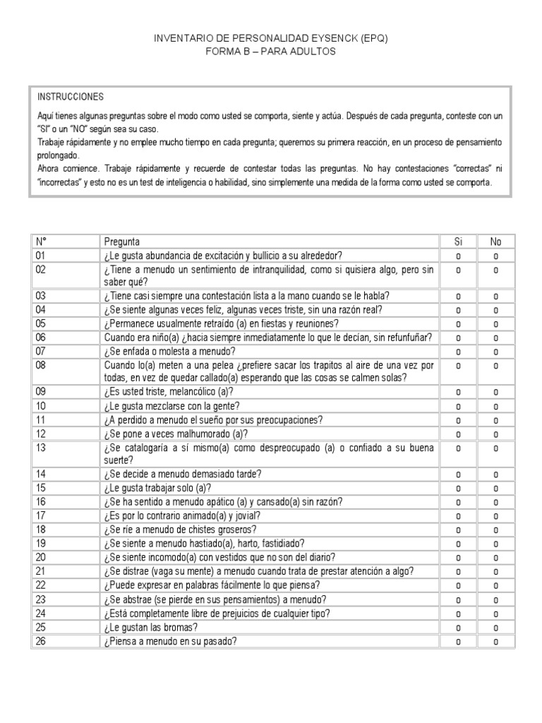Inventario de Personalidad EPQ | PDF