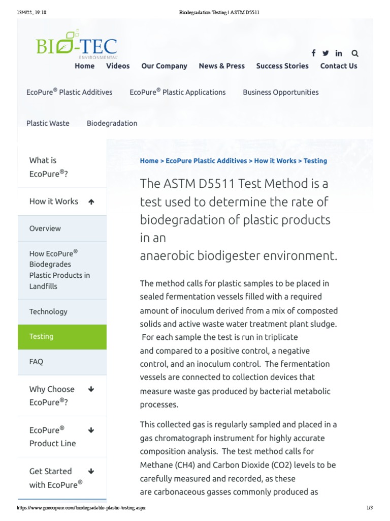 Biodegradation Testing - ASTM D5511 | PDF | Biodegradation | Anaerobic ...