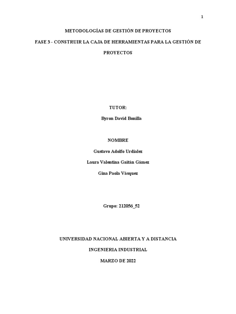 Fase 3 - 212056 - 52 | PDF | Gestión de proyectos | Planificación