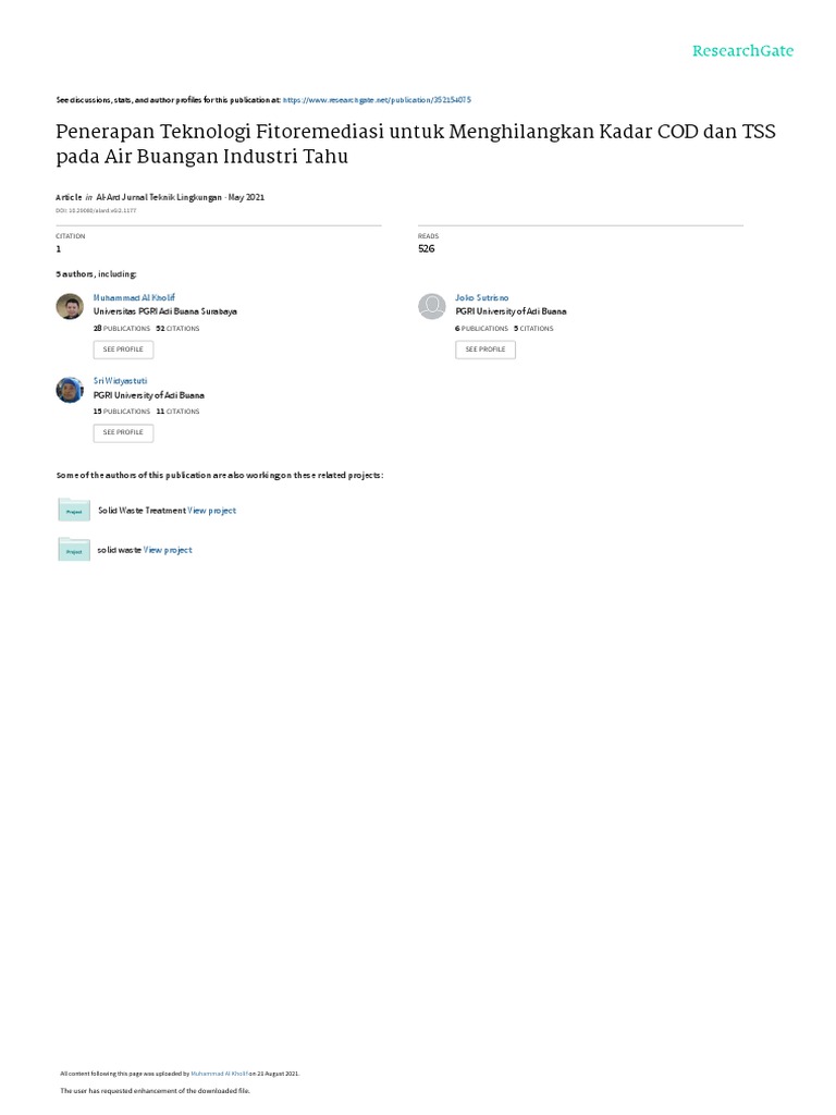 Penerapan Teknologi Fitoremediasi Untuk Menghilangkan Kadar COD Dan TSS ...