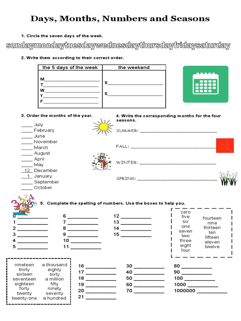 Days, Months, Seasons and Numbers - 2018 | PDF | Orthography