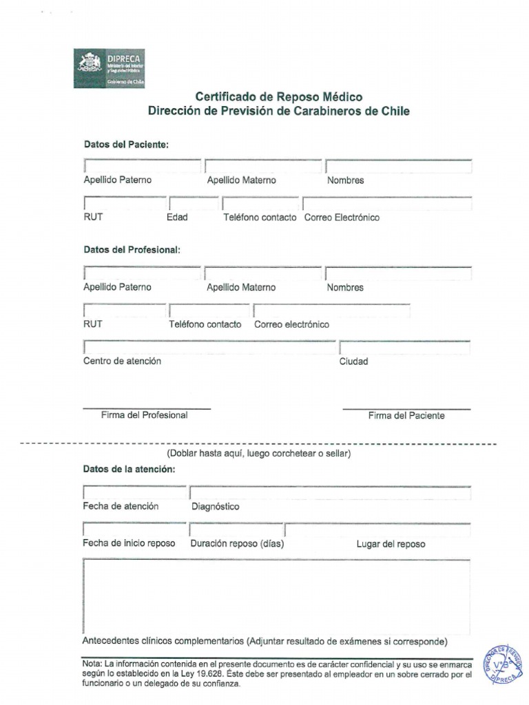 Certificado de Reposo Medico - DIPRECA | PDF