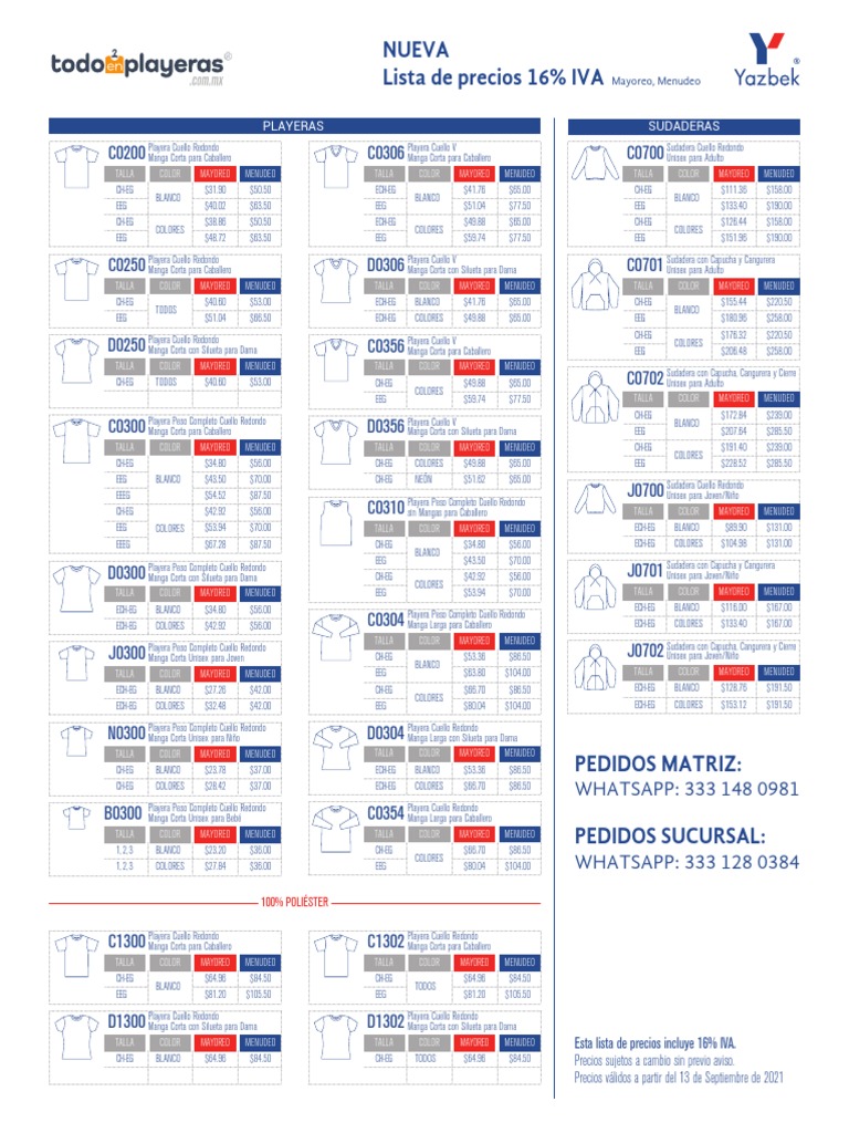 Lista de Precios Yazbek | PDF | Costura | Textiles