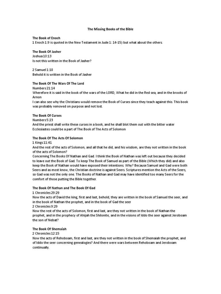 The Missing Books of The Bible | PDF | Books Of Kings | Books Of The ...