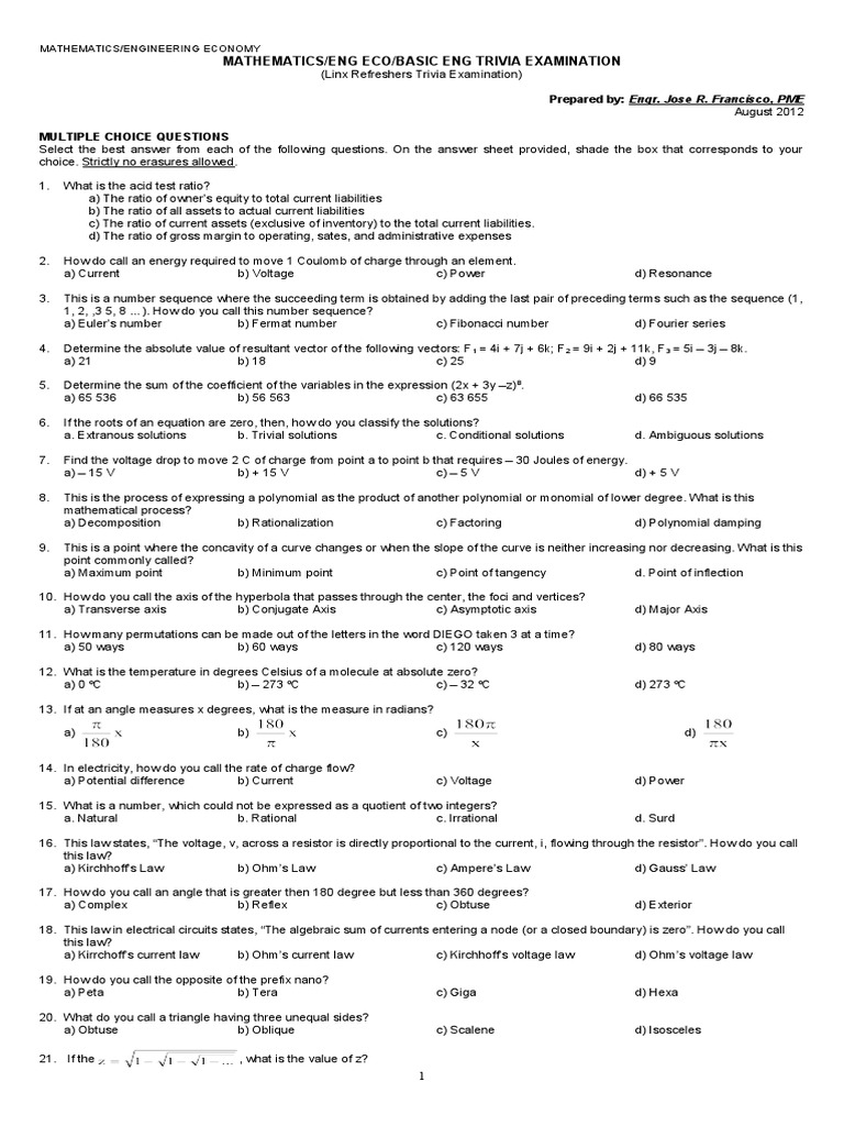 Linx Refresher Sept 2012 Mathematics Without Answers | PDF ...