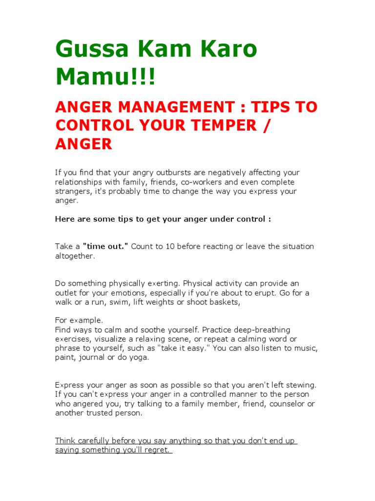 Anger Management: Tips to Control Your Temper | PDF | Anger ...