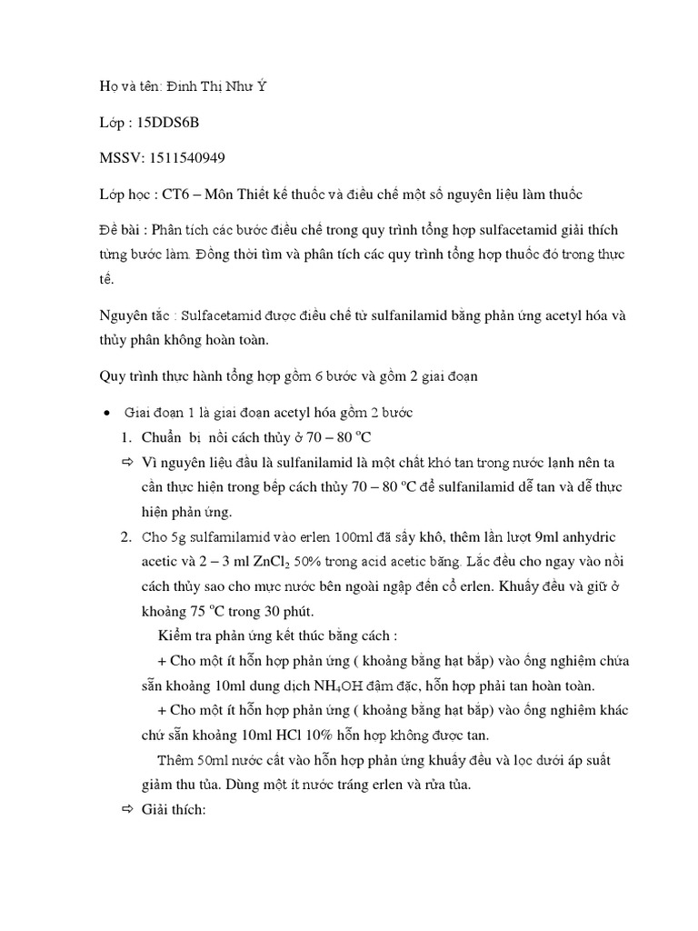 (123doc) Phan Tich Cac Buoc Dieu Che Trong Quy Trinh Tong Hop Sulfacetamide Giai Thich Tung Buoc ...