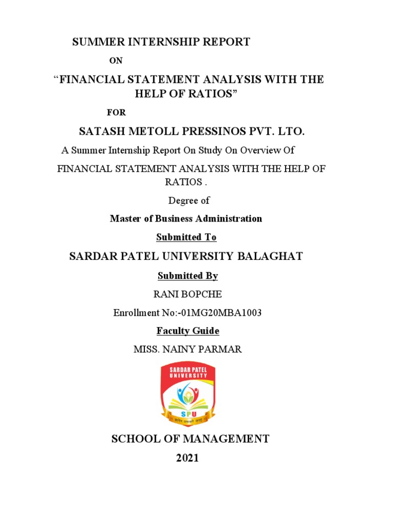 "Financial Statement Analysis With The: Summer Internship Report | PDF