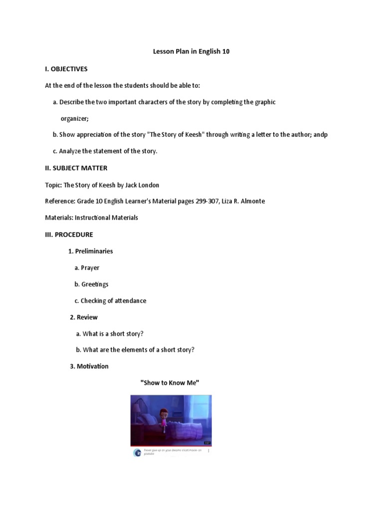 Lesson Plan in English 10 I. Objectives: "Show To Know Me" | PDF
