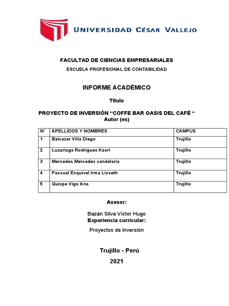 Informe Proyecto de Inversión | PDF | Negocios | Salud y bienestar
