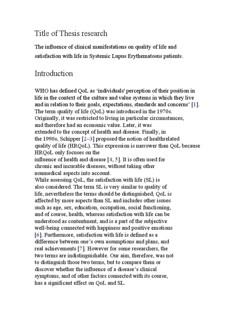 Thesis Protocol | PDF | Quality Of Life | Health Care