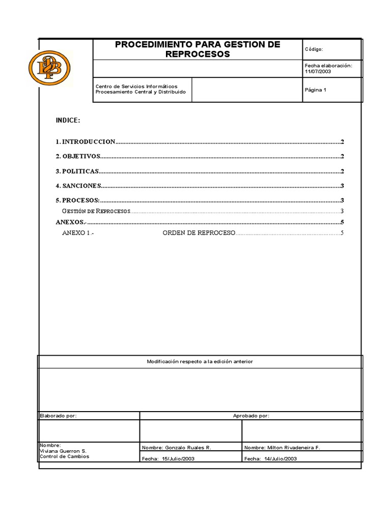 Procedimiento para Gestión de Reprocesos | PDF