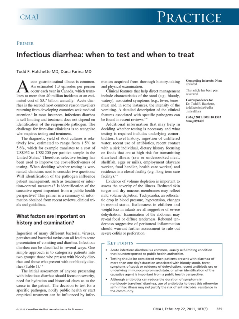 Practice: Infectious Diarrhea: When To Test and When To Treat | PDF ...