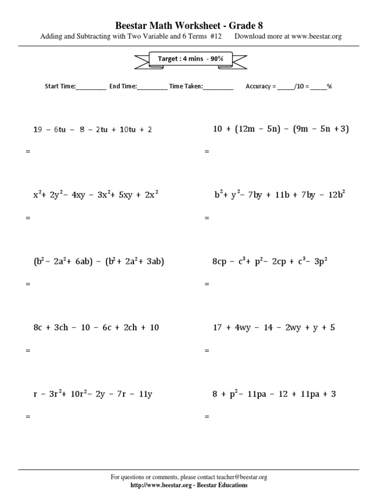 Beestar Math Worksheet - Grade 8: Target: 4 Mins - 90% | PDF | Mathematics