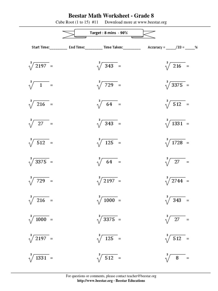 Beestar Math Worksheet - Grade 8 | PDF
