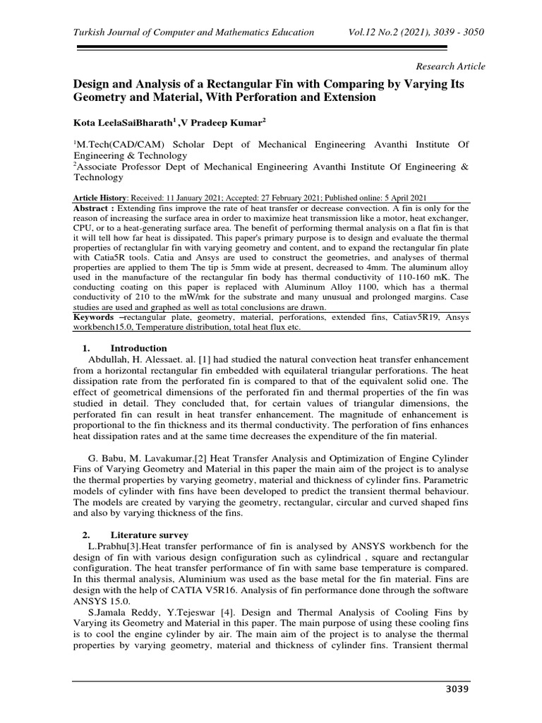 Rectangular Fin Thermal Analysis Varying Geometry Material | PDF | Heat ...