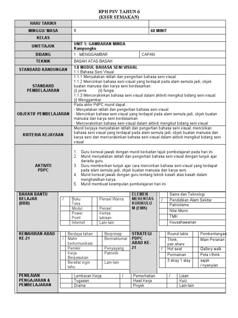 RPH PSV Tahun 6 | PDF