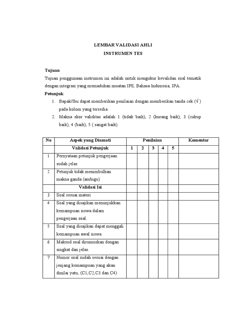 LEMBAR VALIDASI AHLI (Terbaru) | PDF
