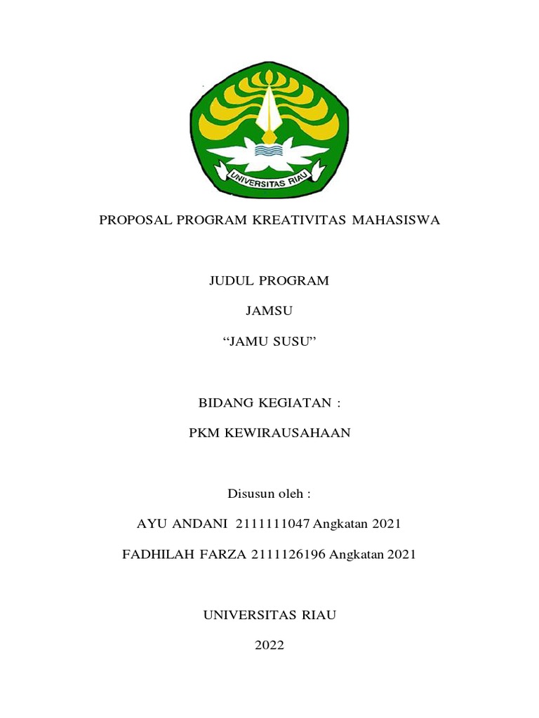 Proposal PKM Kewirausahaan Jamu Susu | PDF | Ilmu Sosial