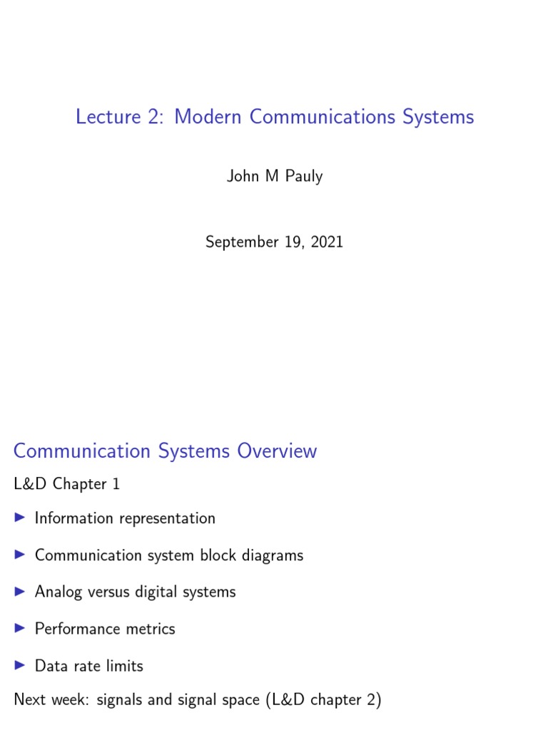 Lecture 2: Modern Communications Systems: John M Pauly | PDF ...