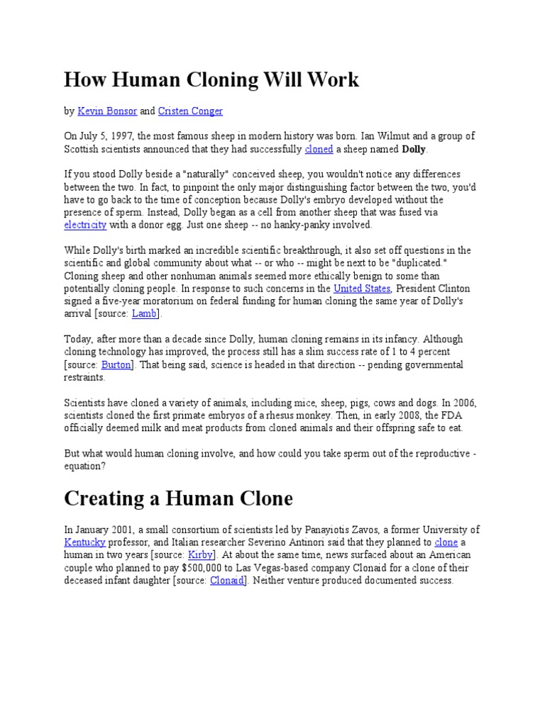 How Human Cloning Will Work: Kevin Bonsor Cristen Conger Cloned | PDF ...