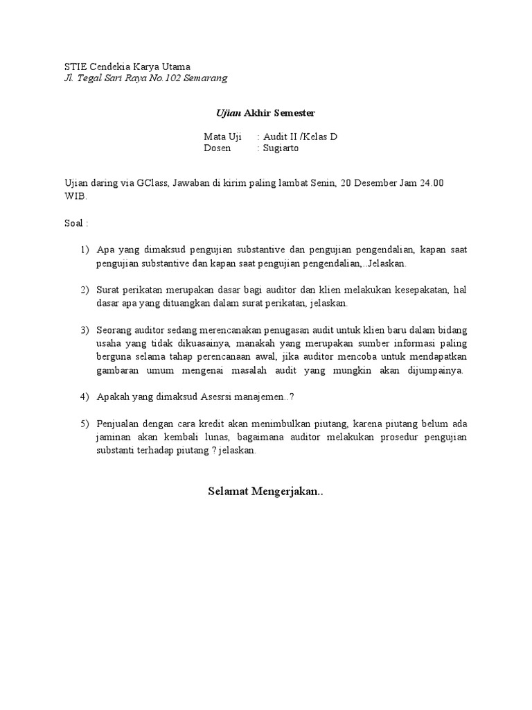 Soal UAS Daring Audit II-2021 2 | PDF