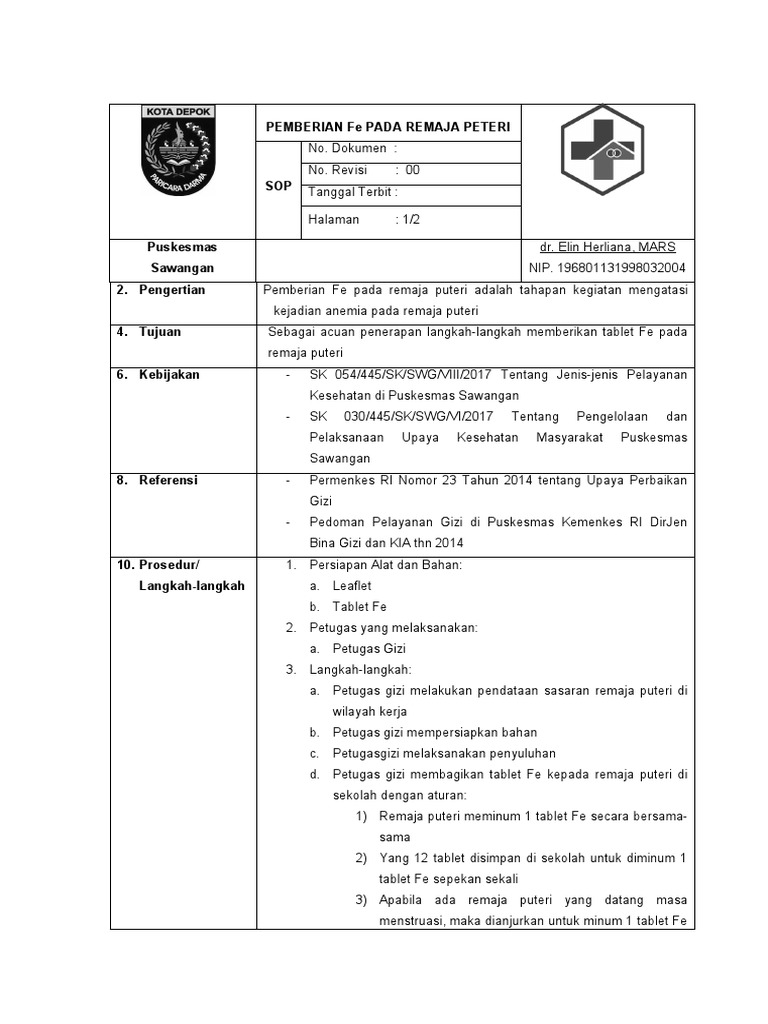 CONTOH DAFTAR TILIK PEMBERIAN TABLET Fe PADA REMAJA PUTERI | PDF