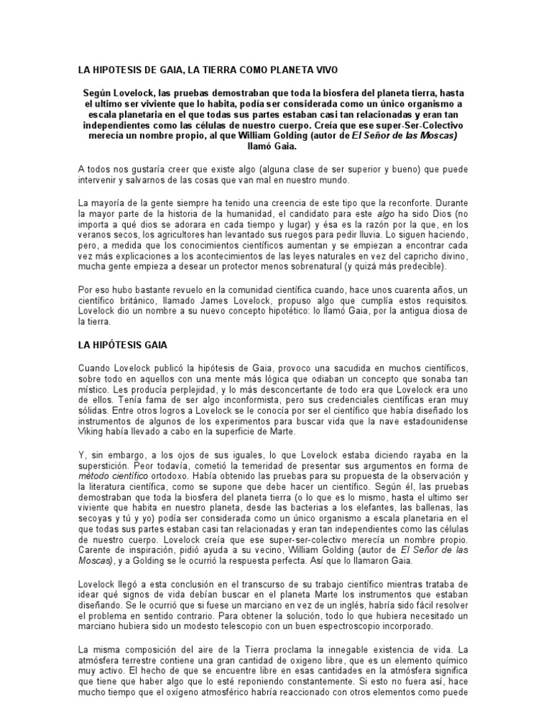 La Hipotesis de Gaia | PDF | Hipótesis de Gaia | Tierra
