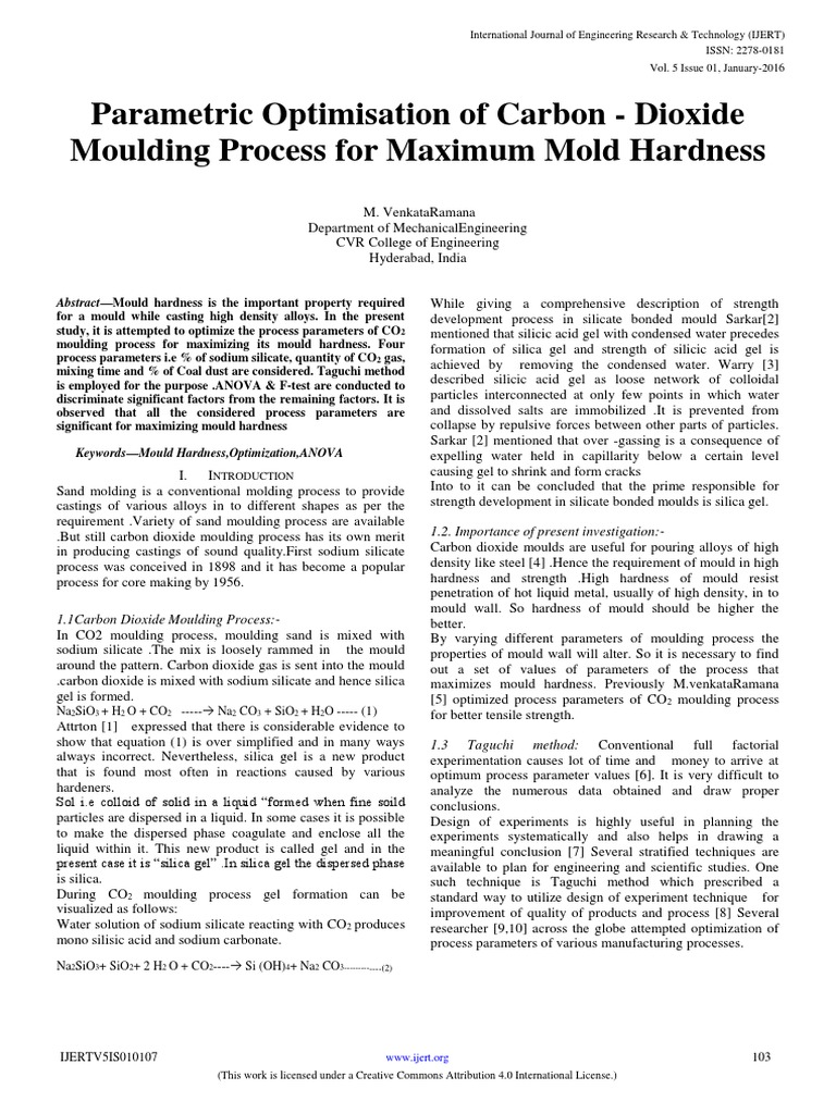 Parametric Optimisation of Carbon Dioxide Moulding Process For Maximum ...