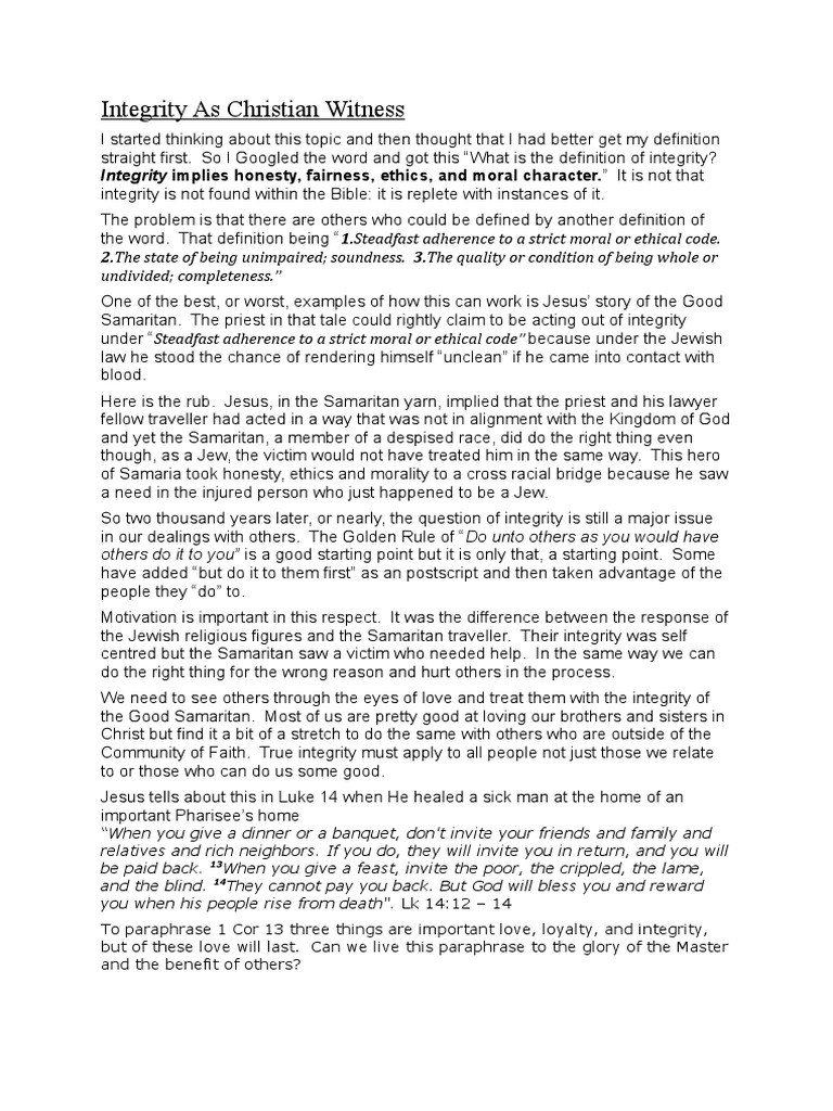 MMW Integrity As Christian Witness | PDF | Integrity | Jesus