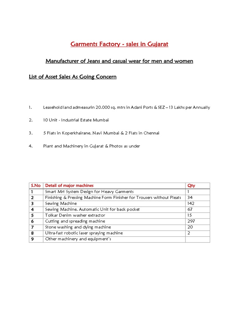 Garments Factory - Sales in Gujarat | PDF | Business | Computers