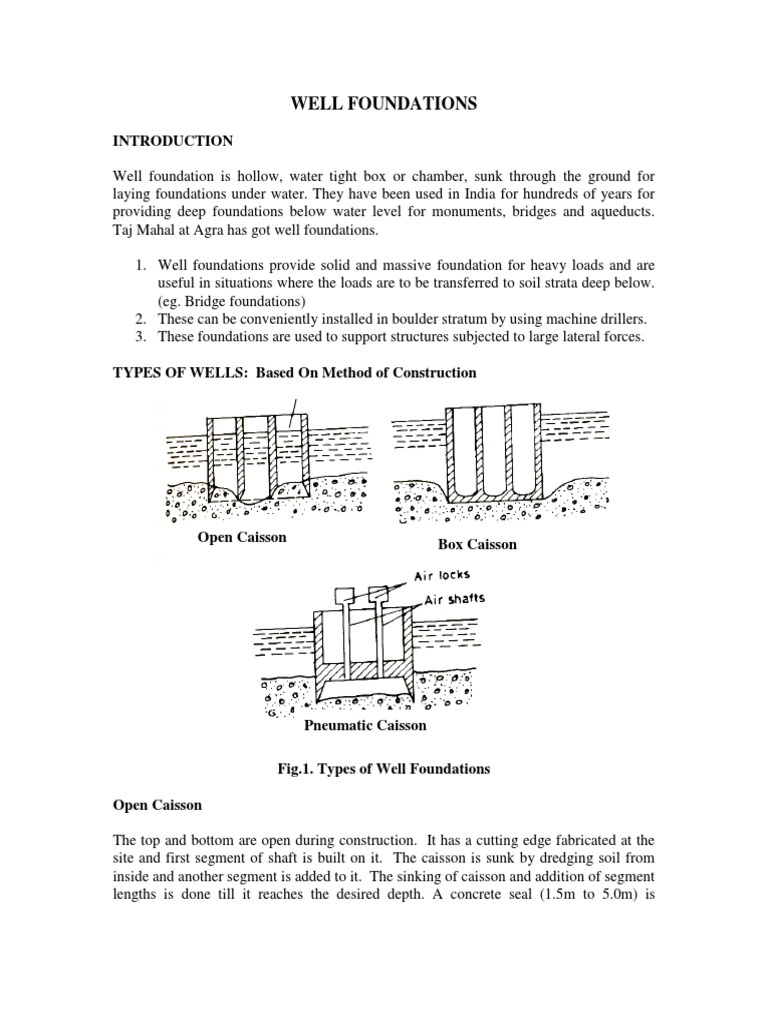Well Foundations Notes | PDF | Concrete | Deep Foundation