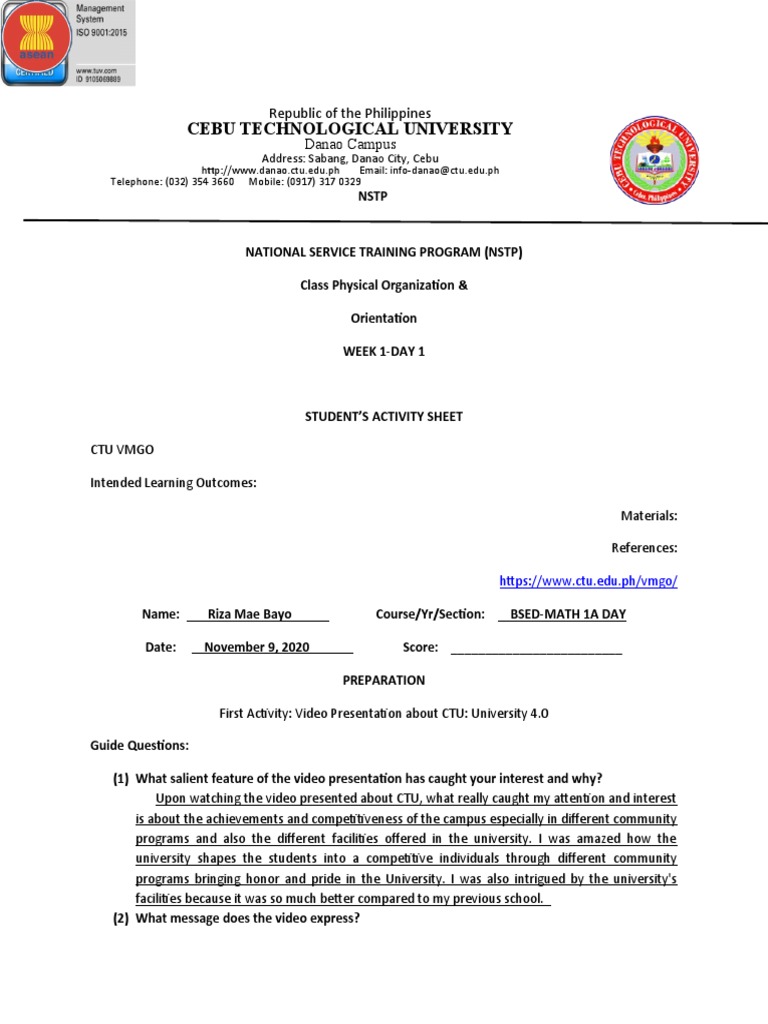 CTU NSTP Orientation Provides Overview of University Vision, Mission ...