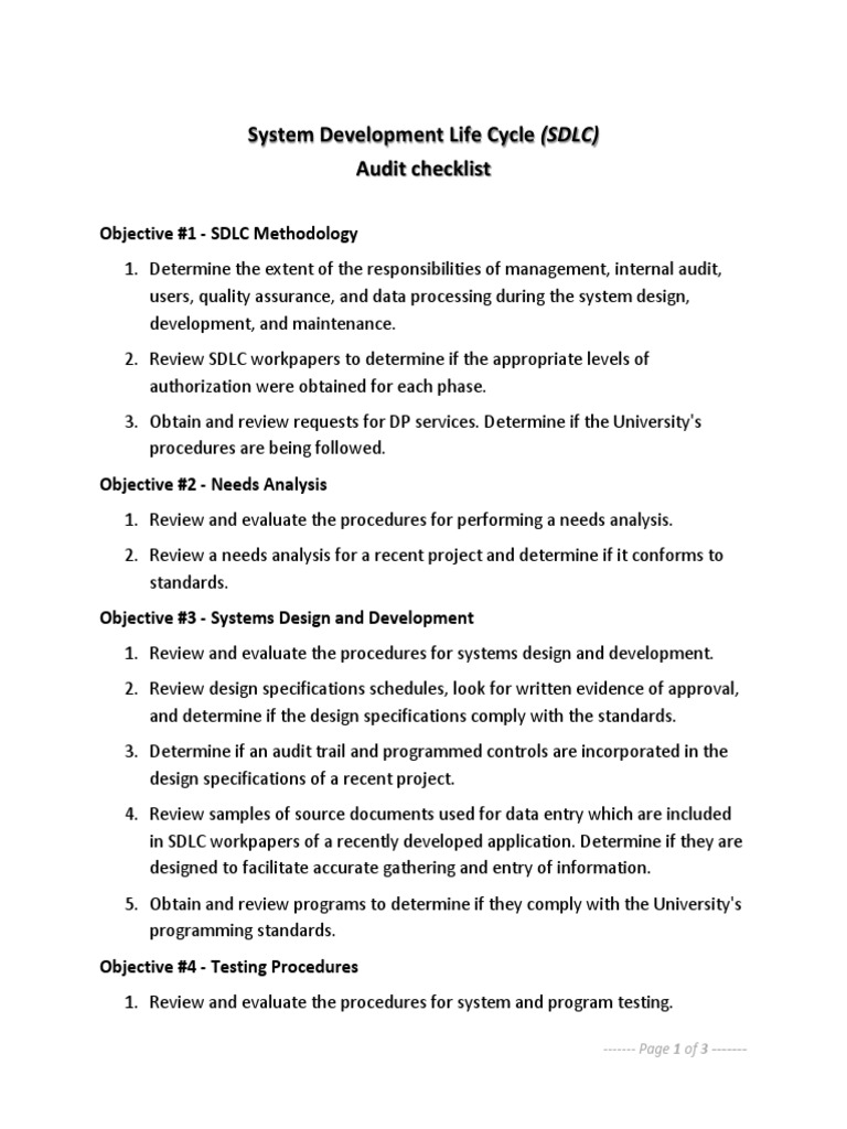 SDLC Audit Checklist for Compliance | PDF
