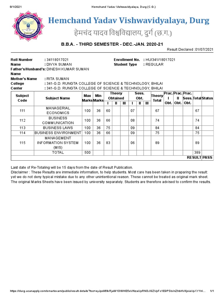 Third Sem Result Pdf
