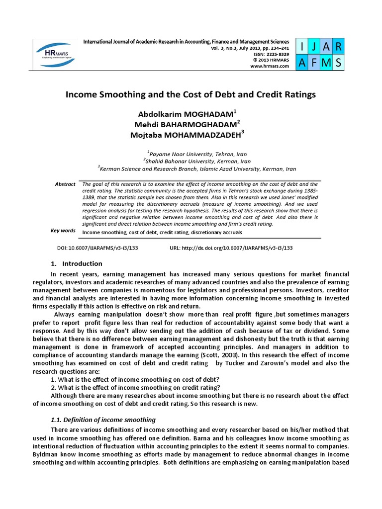 Income Smoothing and The Cost of Debt | PDF | Statistics | Stocks