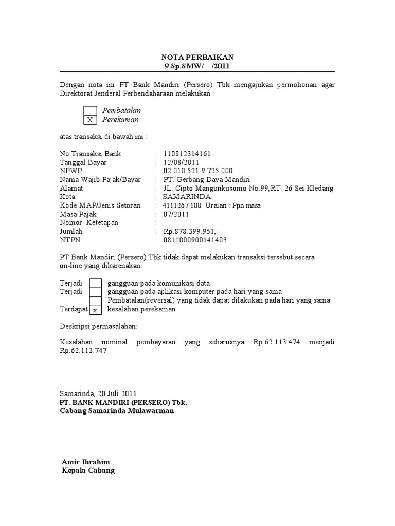 Nota Perbaikan PJK | PDF | Pengelolaan Keuangan & Uang
