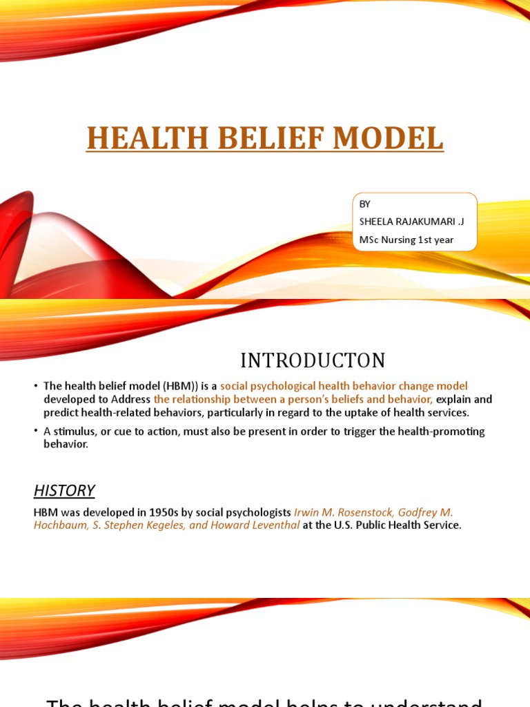 Health Belief Model: by Sheela Rajakumari .J MSC Nursing 1St Year | PDF ...