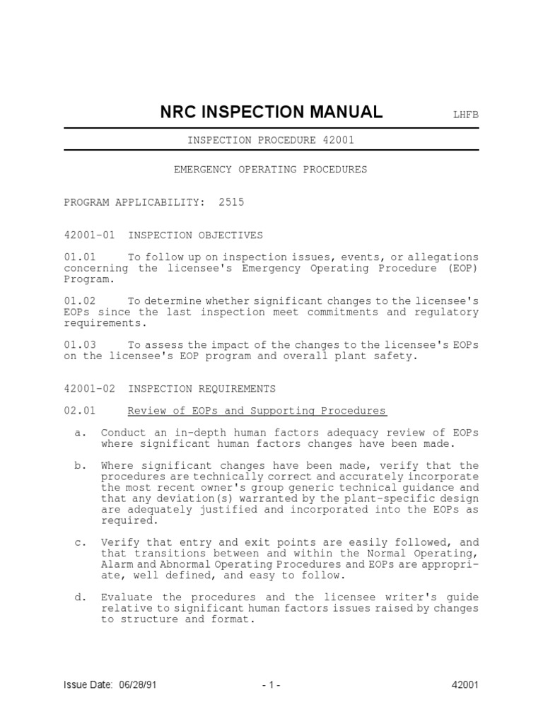 NRC Inspection Manual: Issue Date: 06/28/91 - 1 - 42001 | PDF ...