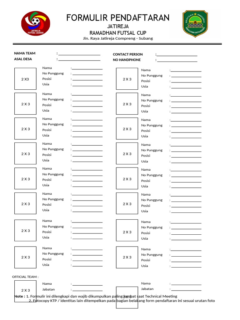 Formulir Pendaftaran Jatireja Futsal League | PDF