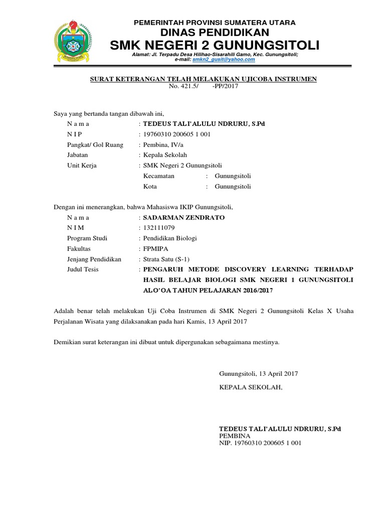 Surat Keterangan Pelaksanaan Penelitian | PDF