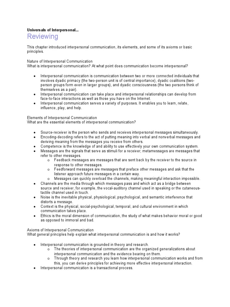 Axioms of Interpersonal Communication | PDF | Interpersonal ...
