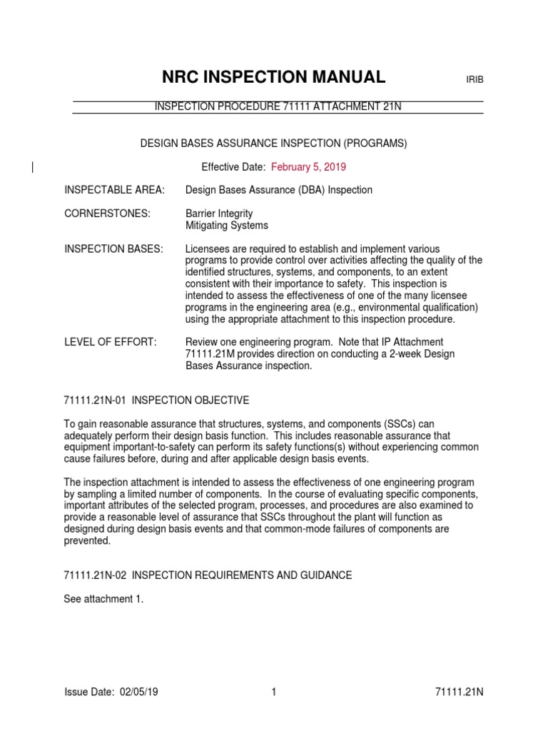 NRC Inspection Manual: February 5, 2019 | PDF | Nuclear Regulatory ...